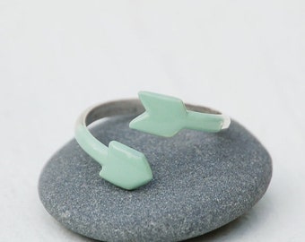 NEW YEAR SALE Mint Green Arrow Ring Love Romantic Silver Arrow Ring