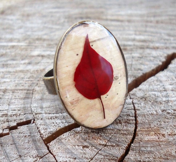 Items similar to Real Leaf Ring - Pressed Leaf Jewelry - Fall Leaf Ring ...