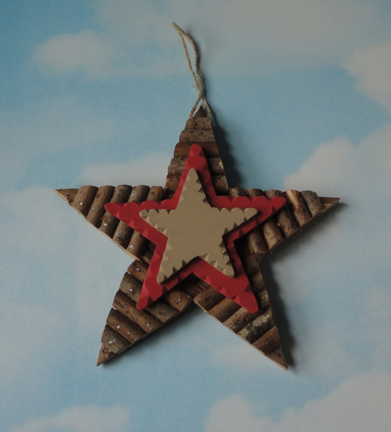 Vintage Folk Art STAR.Hand Made Christmas Wooden Star