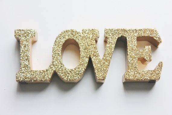 GOLD LOVE SIGN Glittered Golden Love Letters Signage Free