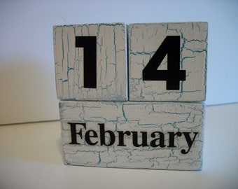 Wood Block Cube Calendar Perpetual Wood Block Cube White Turquoise ...