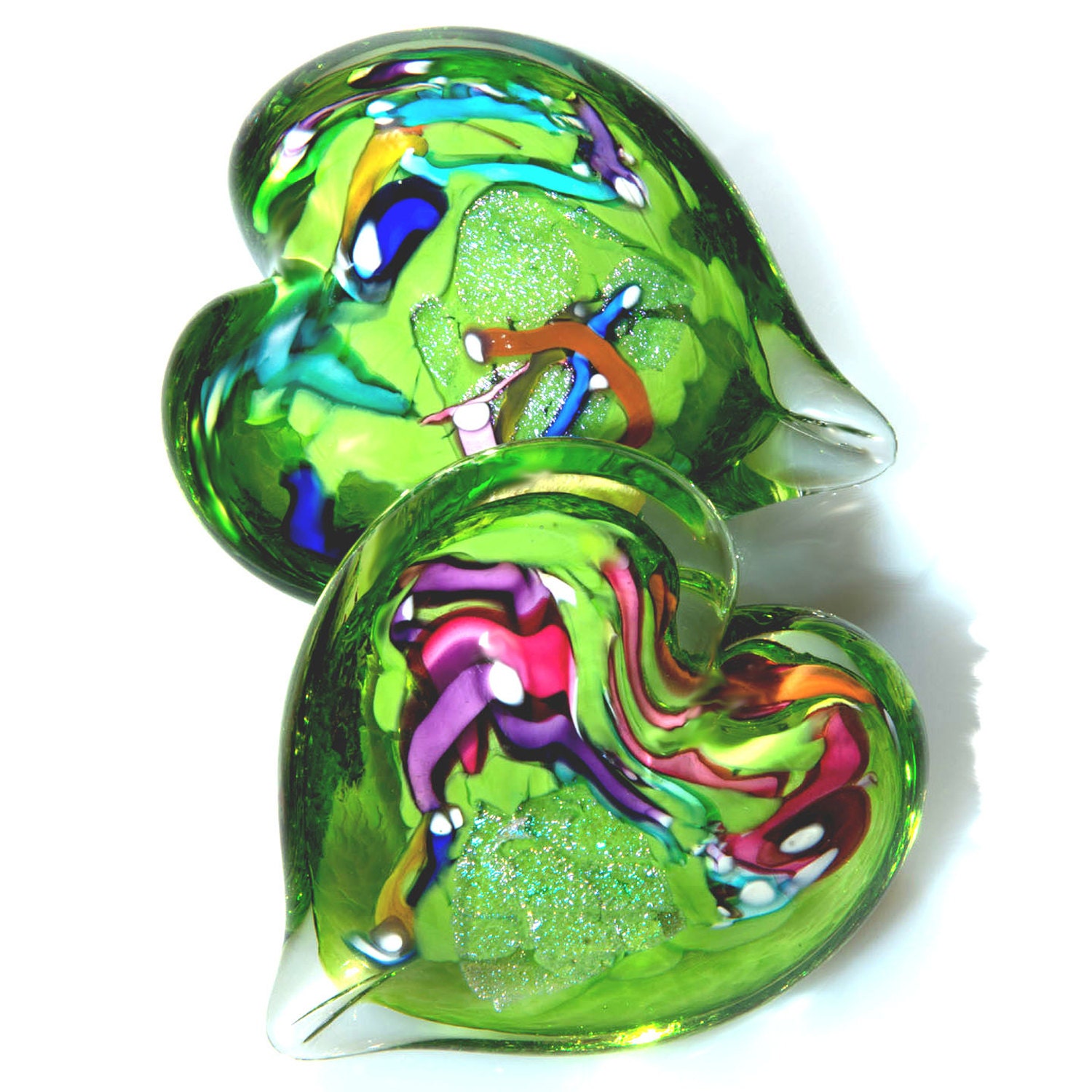 Pretty Green Heart Paperweight Solid Glass Heart Valentines
