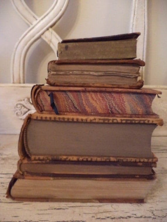 Antique Leather Book Stack Library Wedding Rustic Decor