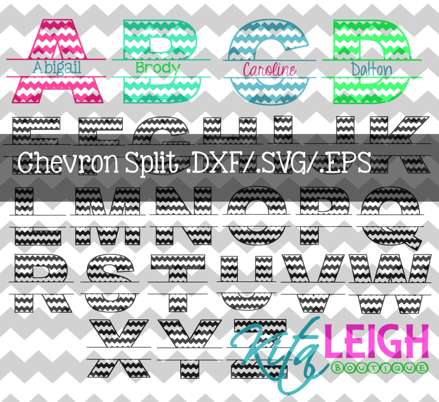 Chevron Split Monogram alfabeto.DXF/SVG /.File EPS per uso con