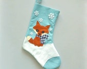 Items similar to Fox Christmas Stocking in Aqua Blue by Allenbrite ...