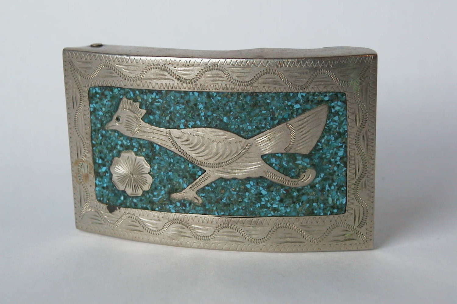 Vintage Faux Silver Turquoise Inlay Roadrunner Belt Buckle marked ...