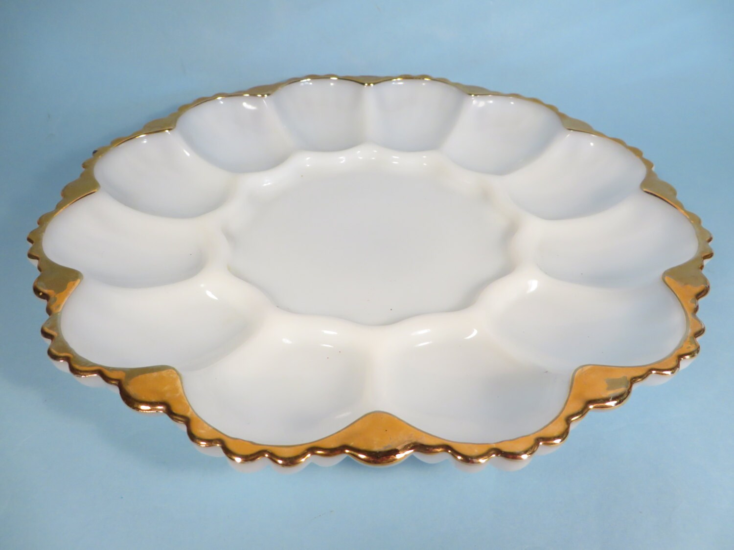 Vintage FireKing Milk Glass Deviled Egg Plate – Vintage Deviled Egg ...