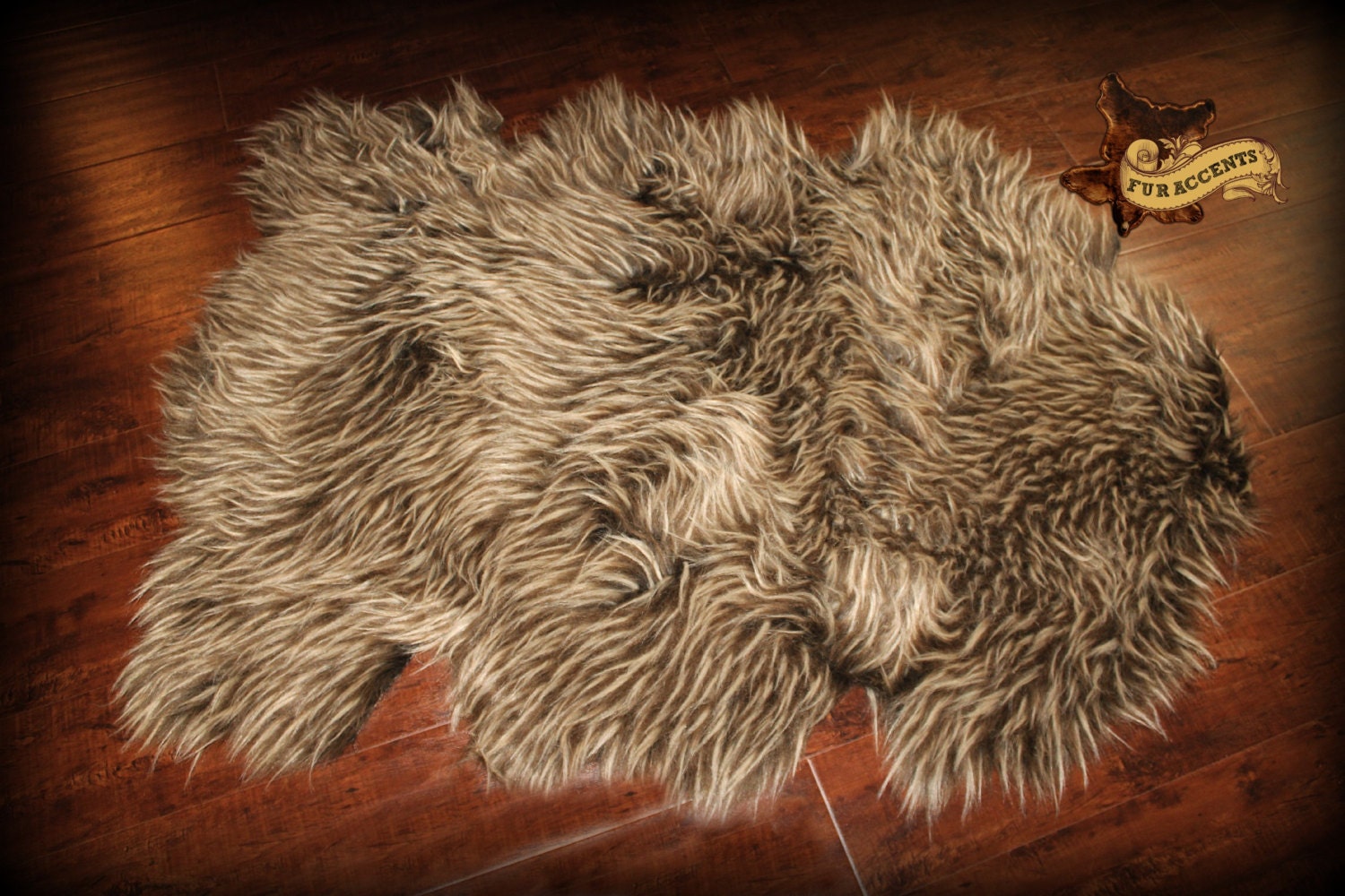 Faux Fur Accent Rug / Curly Brown Long Hair Sheepskin Area Rug