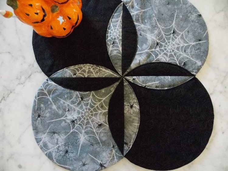 Halloween Spider Web Table Topper Runner Quilt by KeriQuilts