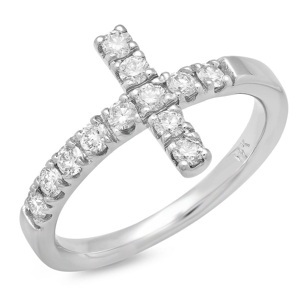 White Diamond Sideways Cross Ring