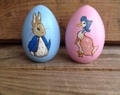 Items similar to Peter Rabbit & Jemima Puddleduck Wooden Easter Egg Set ...