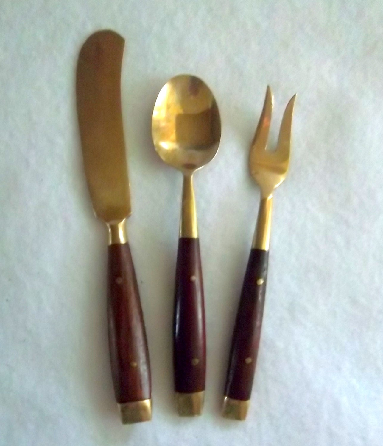 12 – Piece Brass and Rosewood – Dessert – Cocktail – Flatware ...