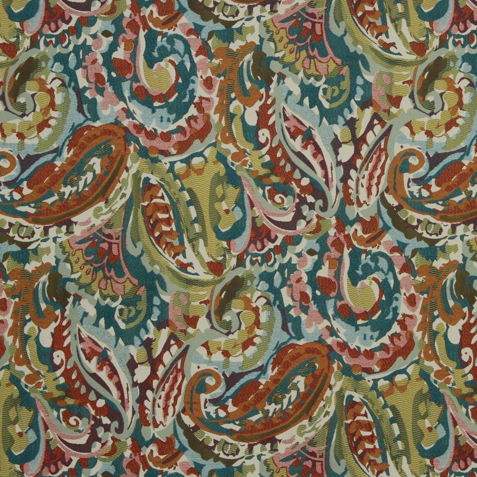 Teal Orange Upholstery Fabric by the Yard Modern Abstract