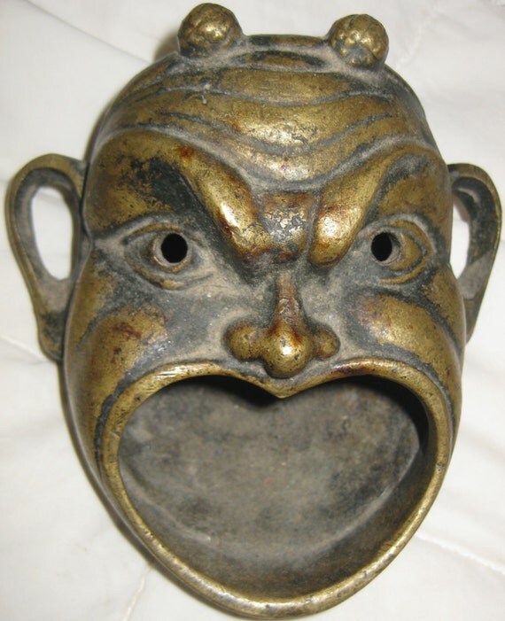 Bronze Mask Ashtray Handsome Heavy Antique Bronze Demon Devil
