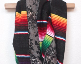 Black Traditional Mexican Serape and Gray Black Toile Knit Infinity ...