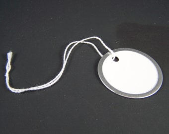 100 White Metal Rimmed Tags - 1 1/2" Diameter - Prestrung