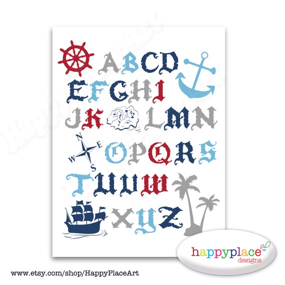 Custom Color Pirate Alphabet Wall Art For Download Large