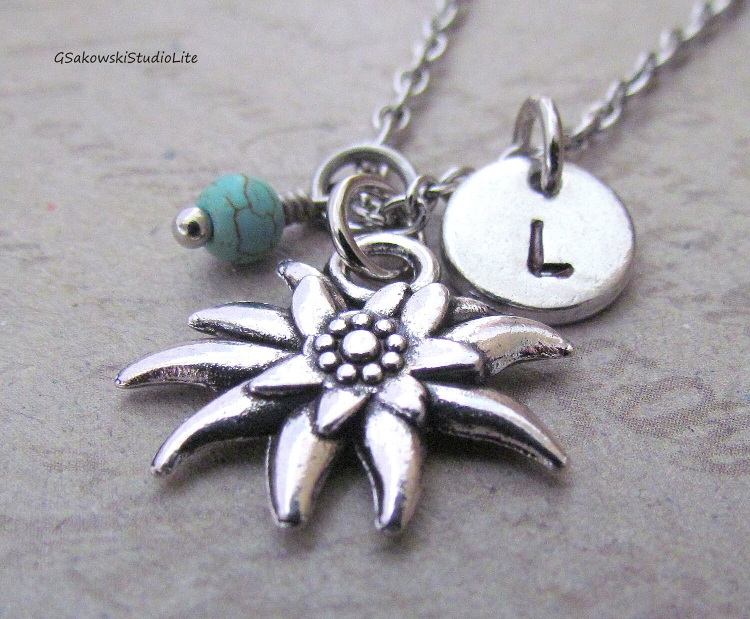 Edelweiss Charm Necklace Personalized by gsakowskistudiolite