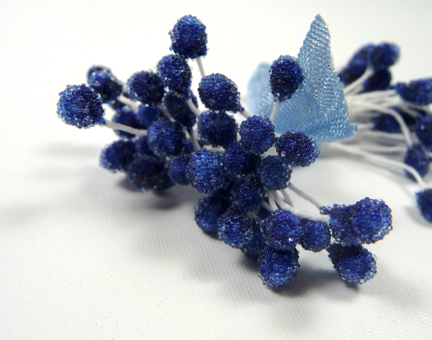 Millinery Stamens Navy Blue Sugared Bunch of 40 Double Ended