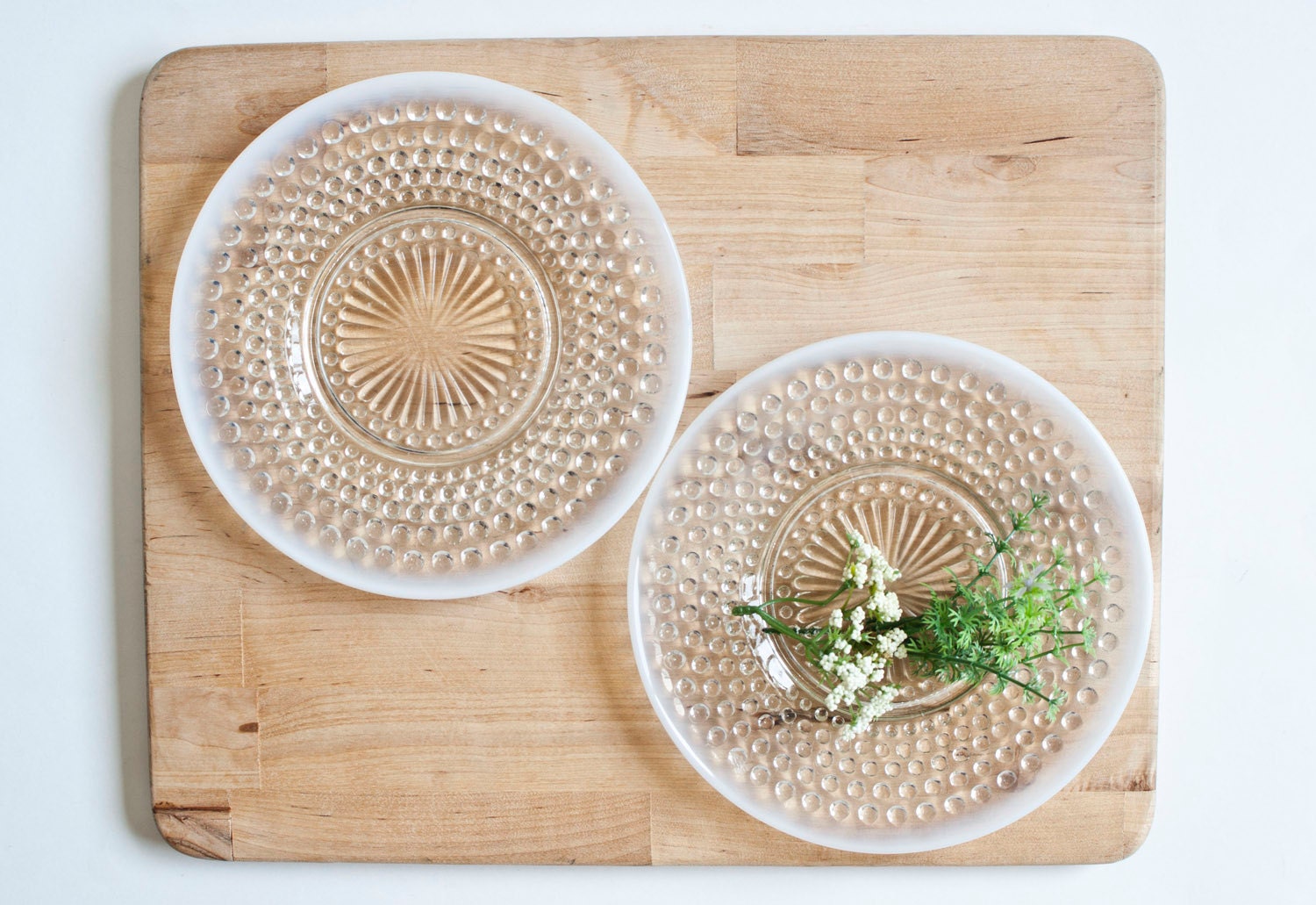 Anchor Hocking Moonstone Opalescent Hobnail Glass Luncheon Plates, 8 1/ ...