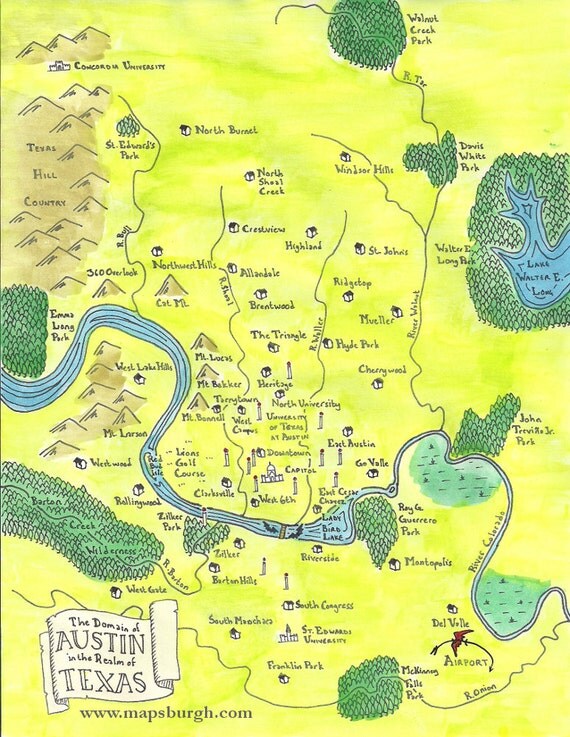 Fantasy map of Austin by Mapsburgh on Etsy