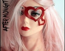 Red leather hearts heart eye patch mask cosplay burlesque sexy ...
