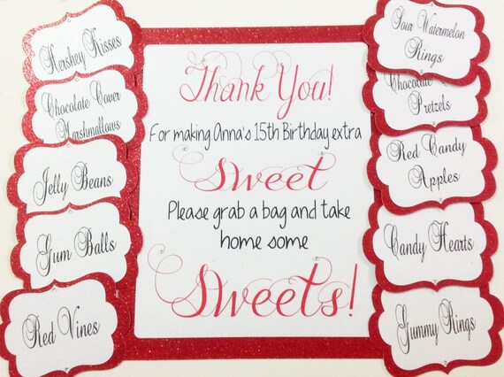 Candy Buffet Jar Tags and Welcome Sign Set Candy Tags Candy