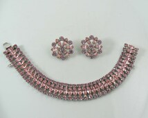 Vintage B David Pink Rhinestone Bracelet Clip Earrings Set. Unique ...
