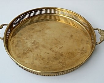 Brass Tray - Gold Round Serving Tray - Cocktail