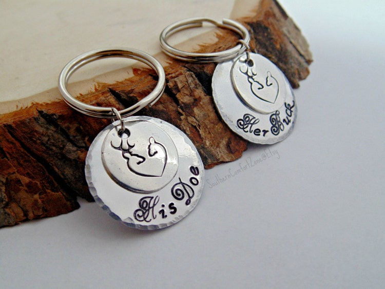 Her Buck His Doe His and Hers Key Chain by SouthernComfortZone