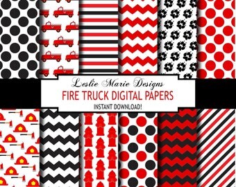 Fire Truck Digital Papers Instant Download Fireman Scrapbook
