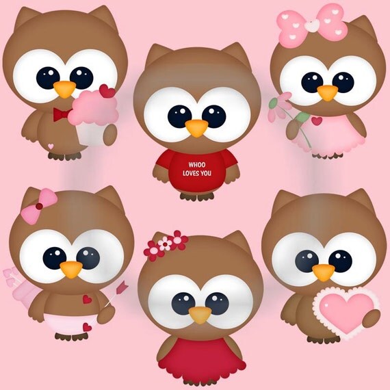 DIGITAL SCRAPBOOKING CLIPART Valentines Owls