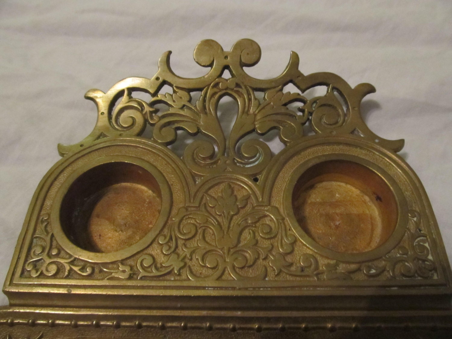 Antique Musterschutz Brass German Inkwell Jewelry Desk Art