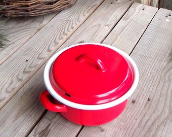 Items similar to red french enamel vintage bucket casserole on Etsy