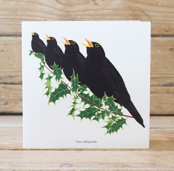 Items similar to Four calling birds - Greeting card on Etsy