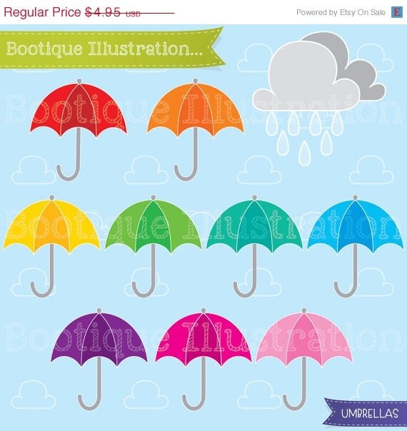 75% OFF Umbrellas Clipart Set. Includes 9 unbrella vector graphics in ...