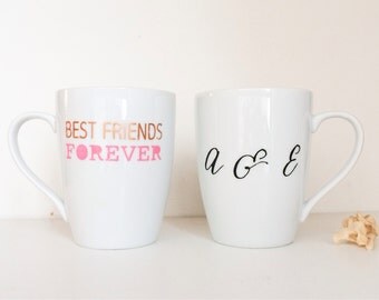Friendship Mug. Pink and gold best friends mug. Type writer font. Pink ...