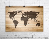 Items similar to Rustic Wood Large World Map Poster, Wood Wall Art ...