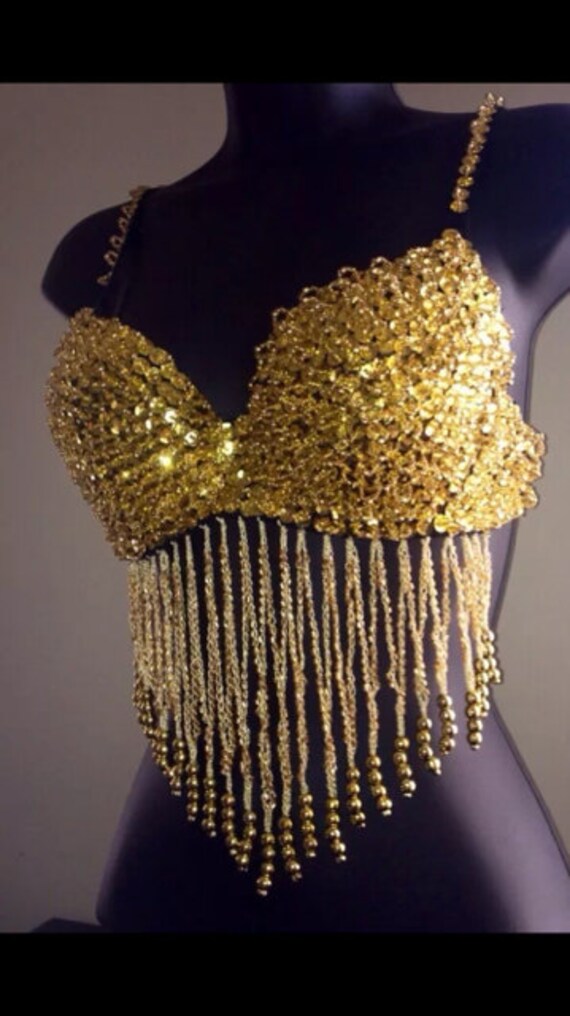 Womens Gold Sequin Tassel Bead Bra B C Cup By Ravewonderlandstore