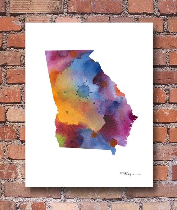 Georgia State Map Art Print Abstract Watercolor Painting