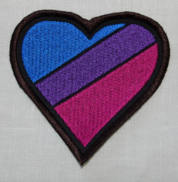 Bisexual Bi Pride Rainbow Flag Heart embroidered patch badge