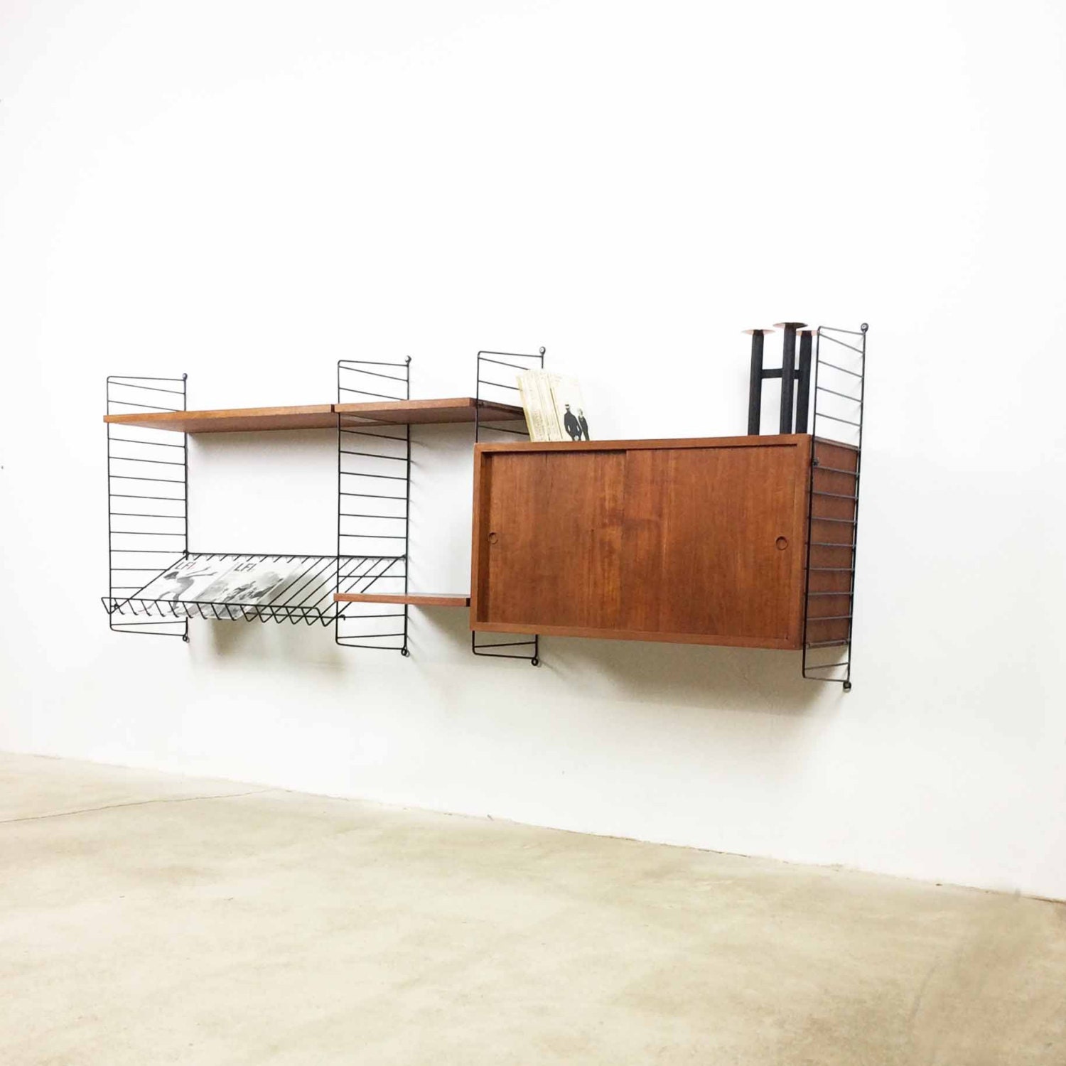 vintage String Wall Unit shelving system | Nisse Strinning | teak wood ...