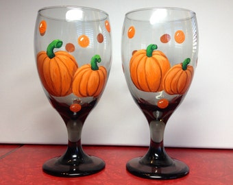 Popular items for pumpkin wine glasses on Etsy