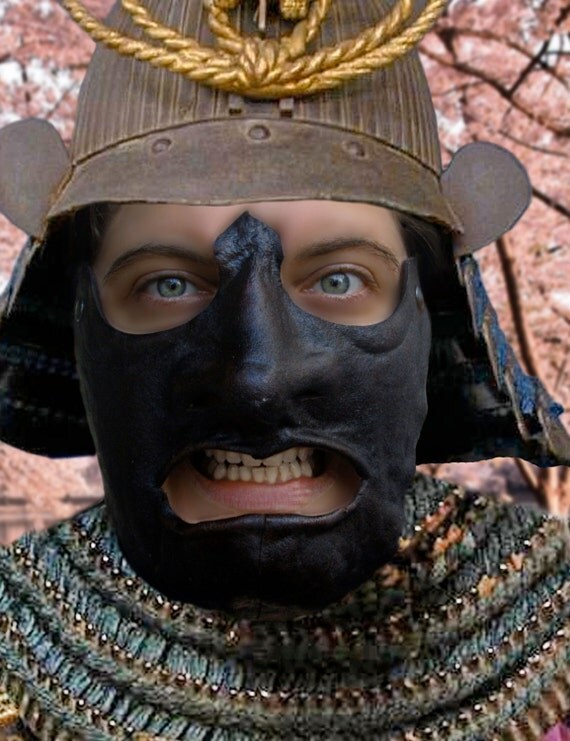 Items similar to japanese samurai leather mask black dark costume ...