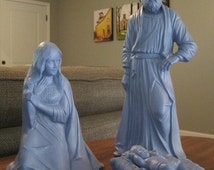 REDUCED 1985 Large Ceramic 4 Piece Blue Creche Nativity Set, Mary 7 ...