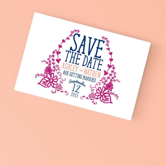 Hand Drawn Wedding Save The Date Floral Invite Diy Digital