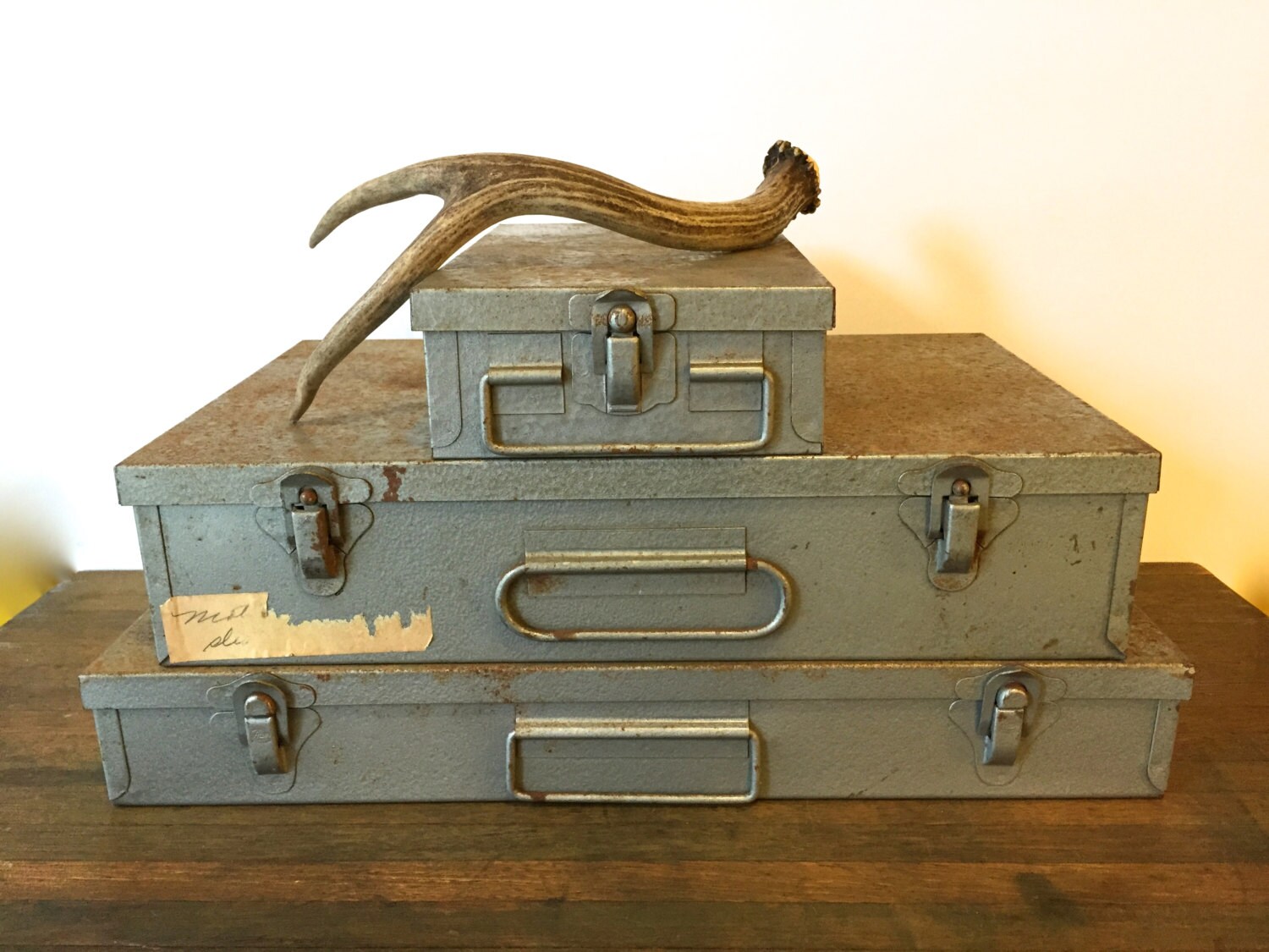 Vintage industrial metal Stacking storage chest boxes ~Set of 3 ...