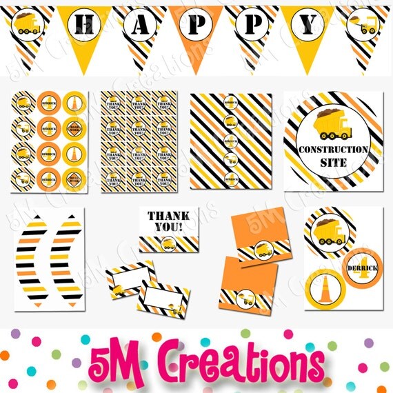 Construction Birthday Party Printable Decorations Package