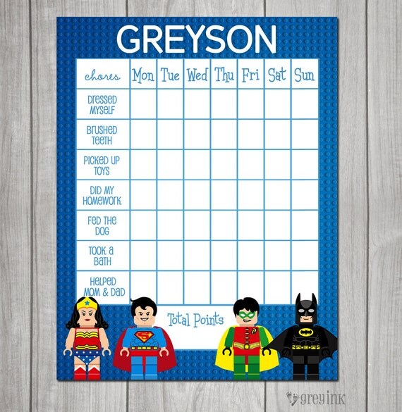 Reward Chart Sticker Chart Superhero Theme