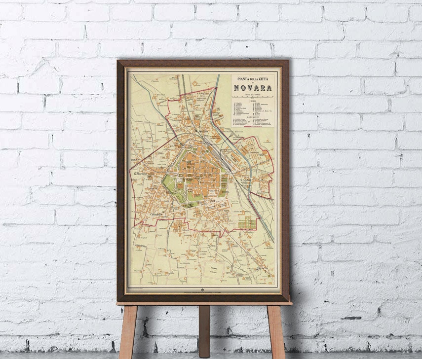 Old map of Novara Italy Novara map fine reproduction